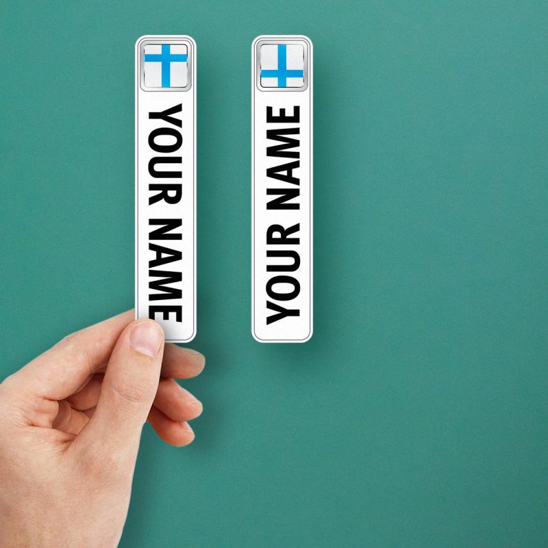 Customizable Finnish Flag Name Plate Stickers - Stickers Factory