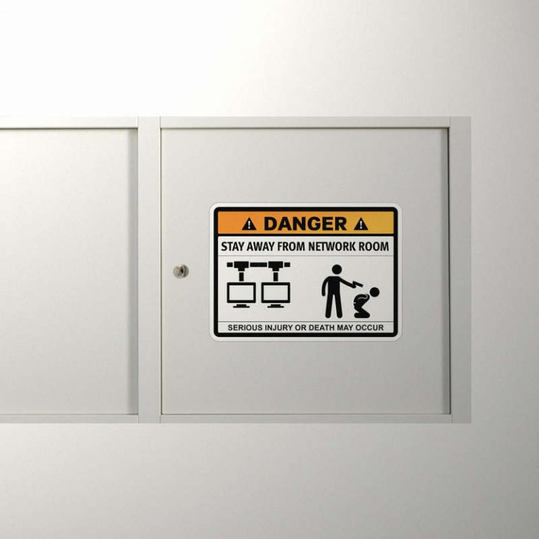 Funny Danger Sticker Stay Away from Network Room - Stickers Factory