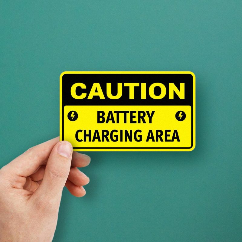 Caution: Battery Charging Area Safety Sticker - Stickers Factory