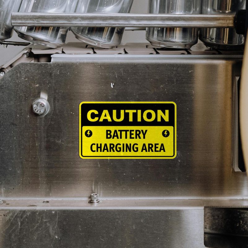 Caution: Battery Charging Area Safety Sticker - Stickers Factory