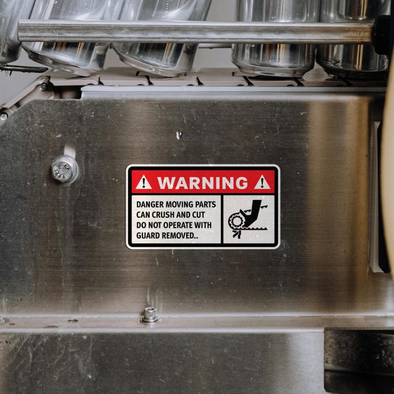 Warning: Danger Moving Parts Vinyl Sticker - Stickers Factory