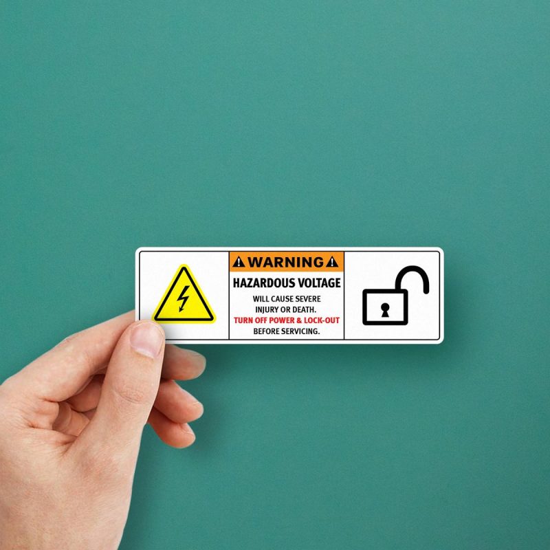 "Warning Hazardous Voltage" Safety Sticker - Stickers Factory